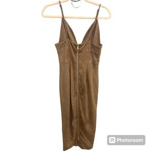 House of CB | Dresses | House Of Cb Suede Midi Dress V Neck Taupe Euc ...